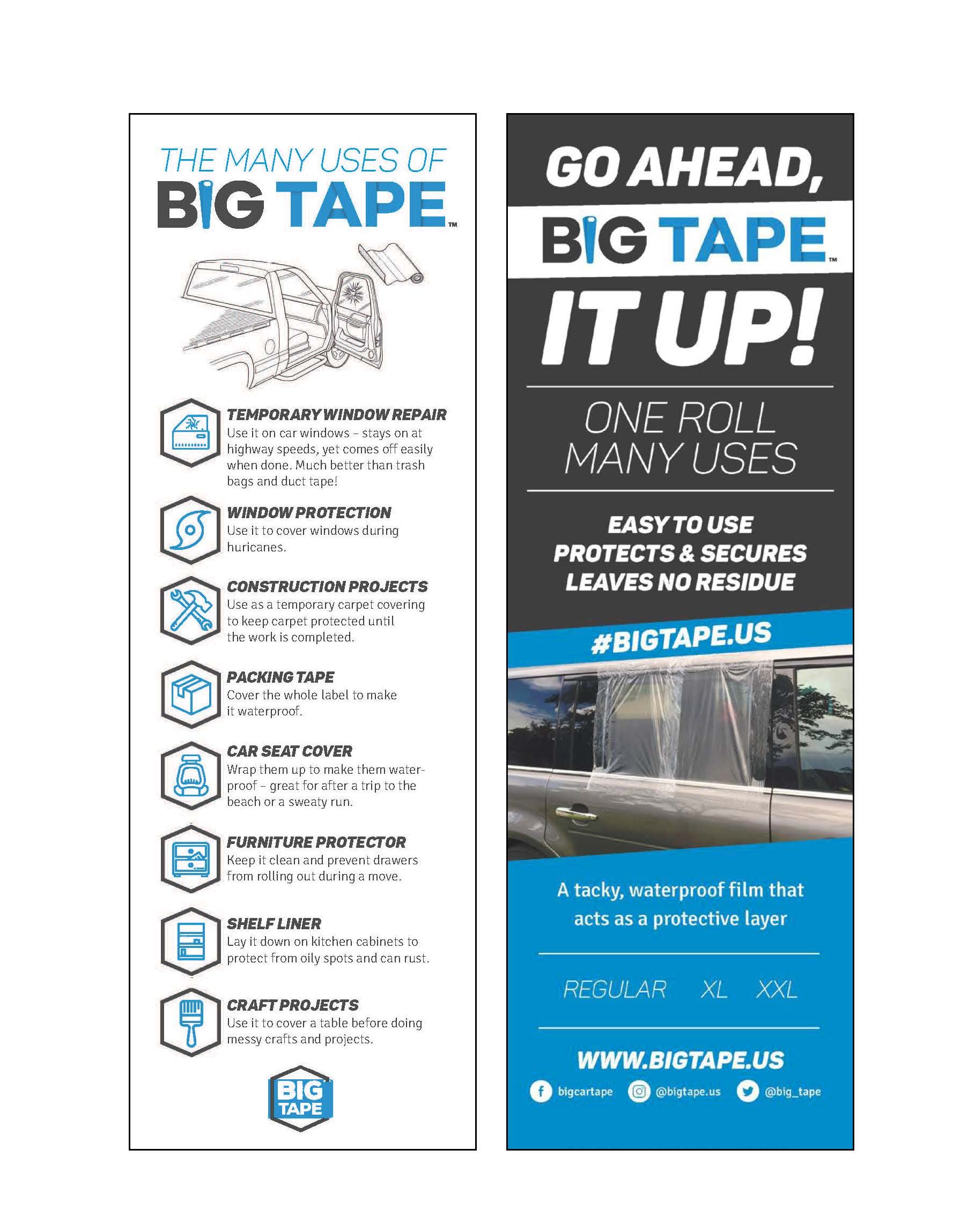Big Tape Window Plastic Barrier Film β 2 Pack of 12 Feet XL Roll of Plastic for Windows β 17.5 Inch Wide Car Tape for Broken Windows β Waterproof, No Sticky Residue β Easy DIY Installation.