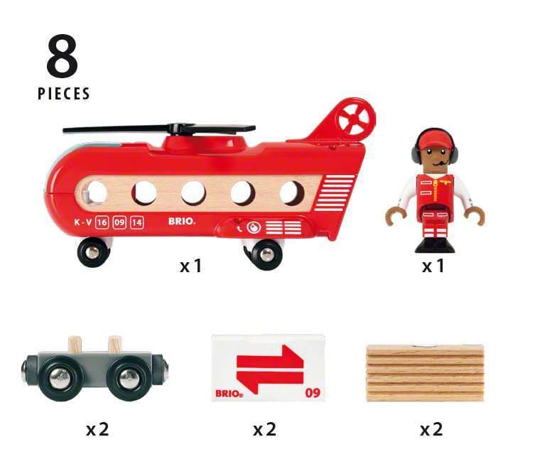 BRIO World 33886 - Cargo Helicopter - Premium Wooden Train Toy | Safe and Durable | Compatible with All Sets | Fun for Toddlers and Kids | Includes Figure and Accessories