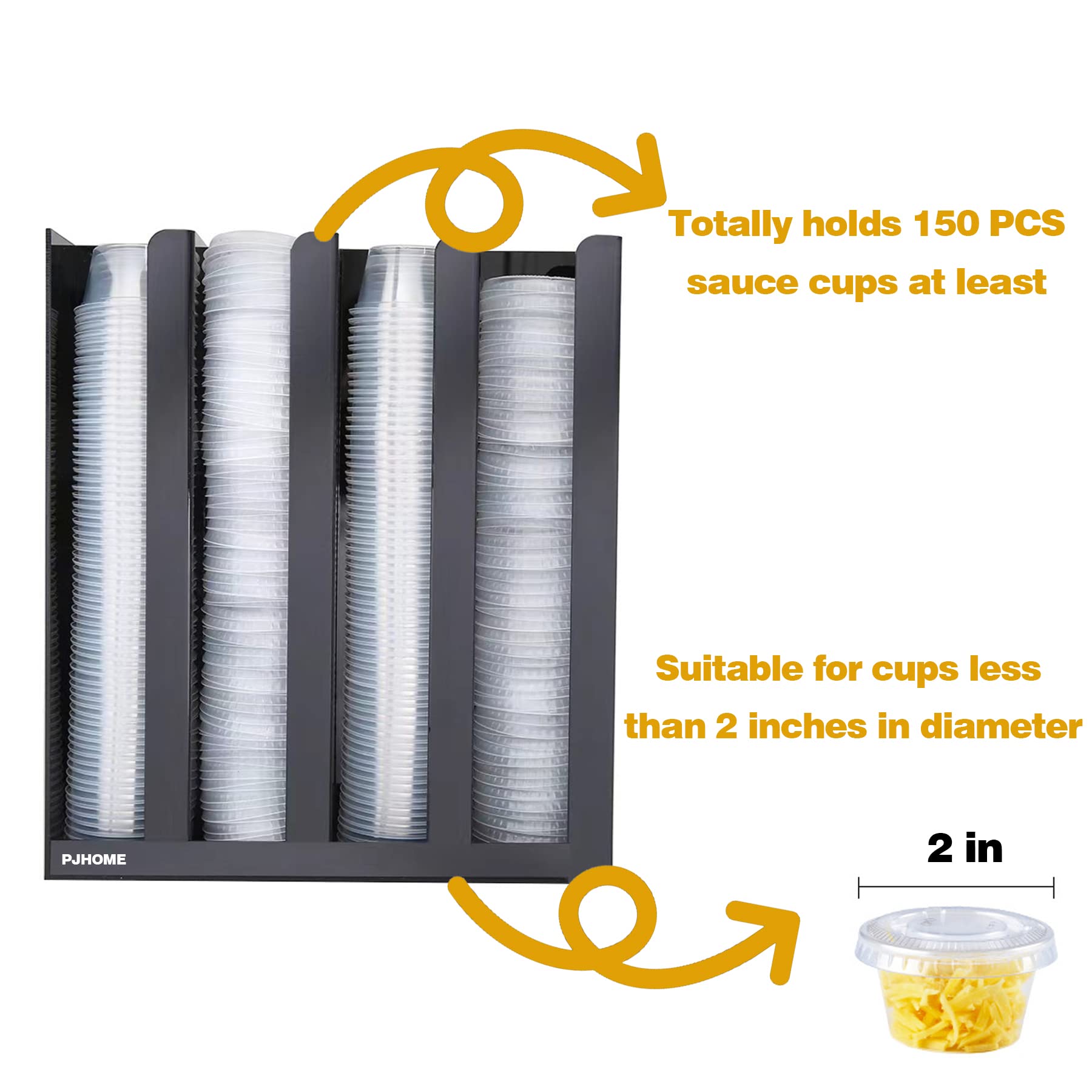 PJHOME Portion Sauce Cup Lid Organizer 4 Compartments Plastic Sauce Cup Holder for Counter Wall Mount Disposable Cup and Lid Storage Restaurant Supplies