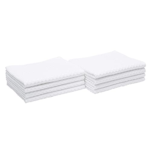 Amazon Basics 100% Cotton Terry Kitchen Dish Towels, Popcorn Texture, 8 Pack, White, 28"L x 16"W