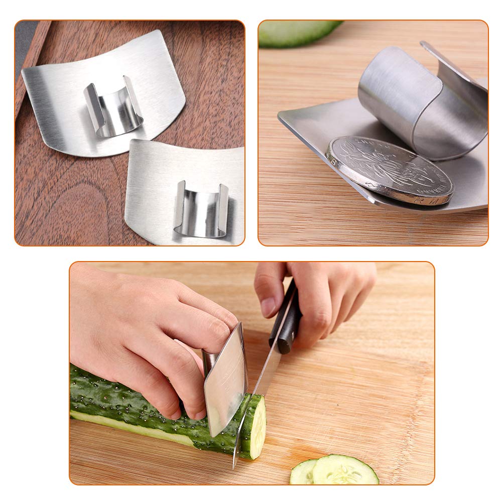 SLXDEX 2 Pcs Finger Guard for Cutting aid, Kitchen Tool, Stainless Steel Knife Protector, Adjustable Hand Protect Fingers, Avoid Hurting, Slicing and Chopping, Silver