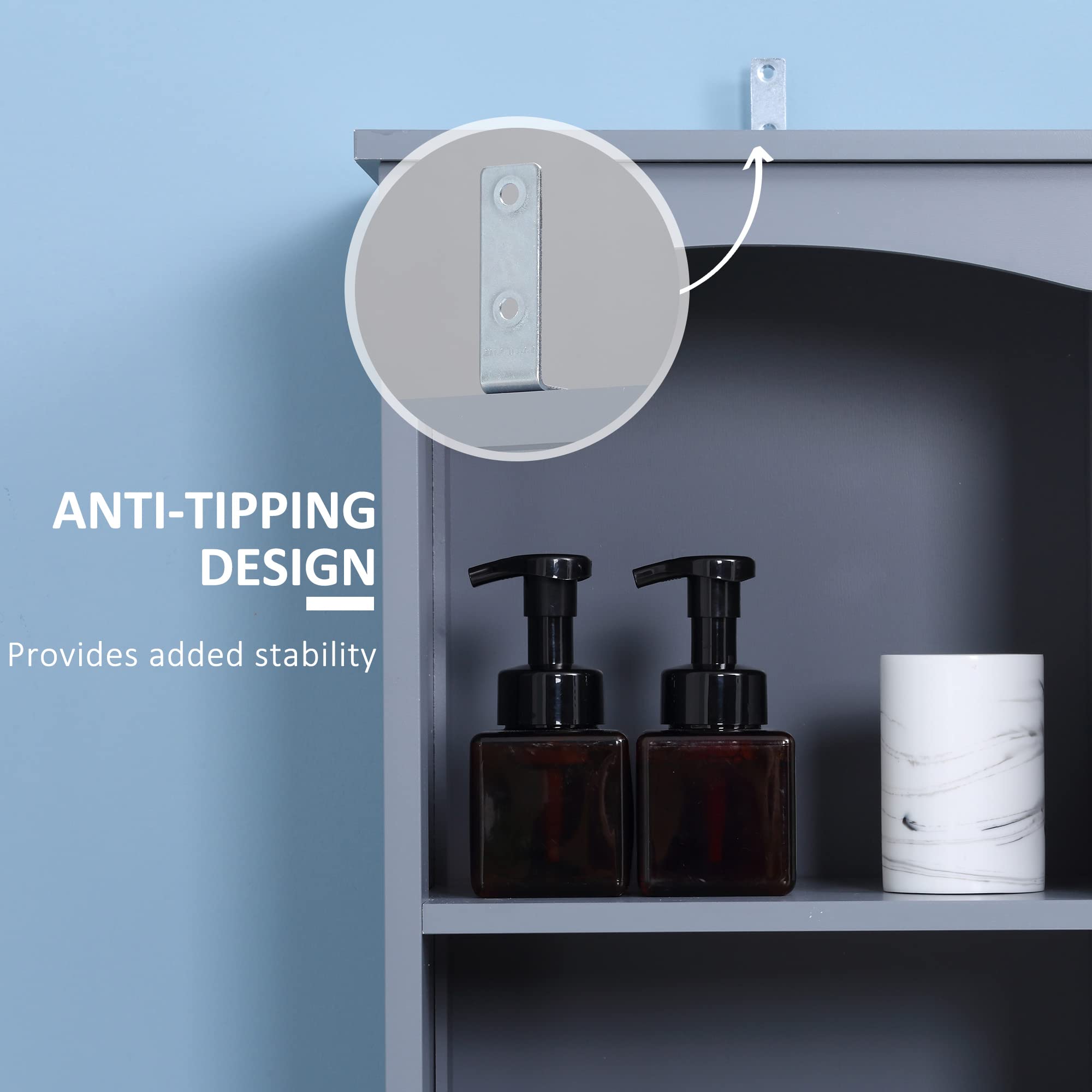 HOMCOM Bathroom Storage Cabinet, Free Standing Bathroom Storage Unit, Tall Linen Tower with 3-Tier Shelves and Drawer, Grey