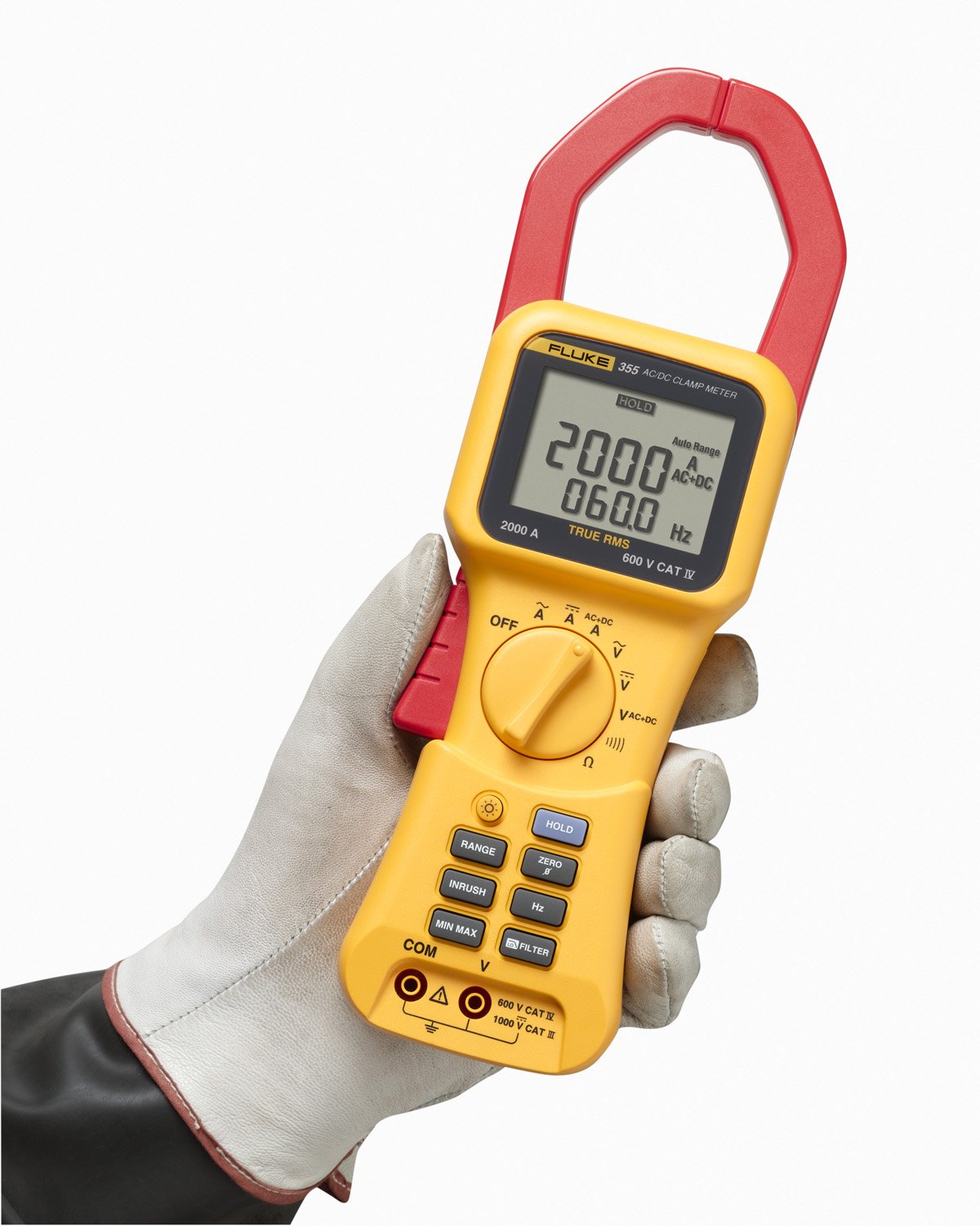 Fluke 355 True RMS Clamp-Meter, 2,000A AC/DC, Conductors to 58mm, Voltage, Frequency, and Resistance Measurement