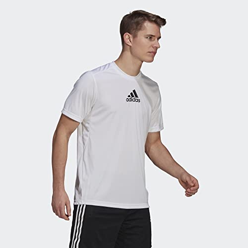 adidas Men's Primeblue Designed 2 Move 3-Stripes Tee, White/Black, Large