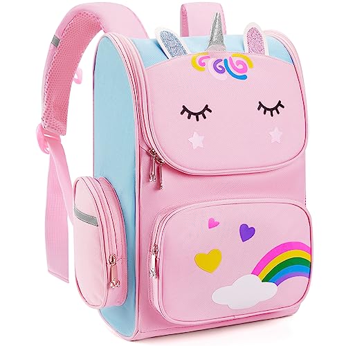 BUTI4WLD Unicorn Backpacks for Girls - 16inch Cute Lightweight Preschool Backpacks for Girls Pink Bookbags Elementary Kindergarten Children's School Bookbags