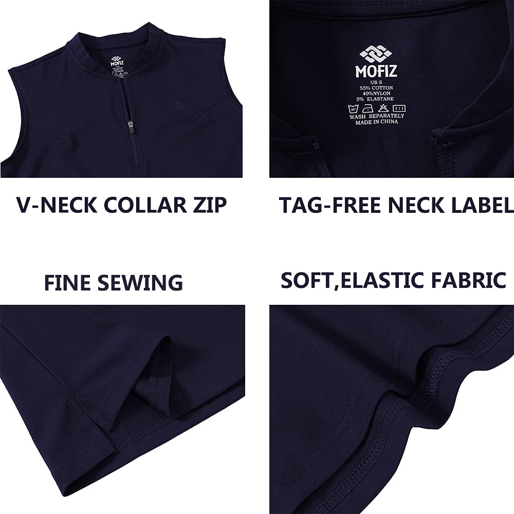 AjezMax Athletic Fit Sleeveless Zipper Polo Golf T-Shirts Breathable Comfy for Women Deep Blue Small