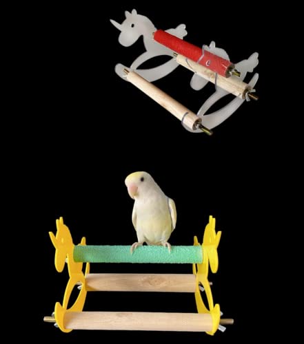 Bird Rocking Horse Toy Set, Bird Perch Stand Toy, Bird Training Toy, Bird Intelligence Training Toy, Parrot Educational Table Top Trick Prop Toy for Parrot Conure Cockatiel (Yellow, Without Tray)