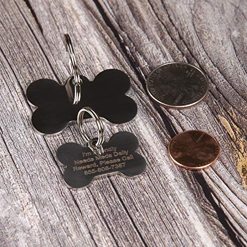 Stainless Steel Pet ID Tags - Engraved Personalized Dog Tags, Cat Tags Front & Back up to 8 Lines of Text β Bone, Round, Heart, Flower, Badge, House, Star, Rectangle, Bow Tie