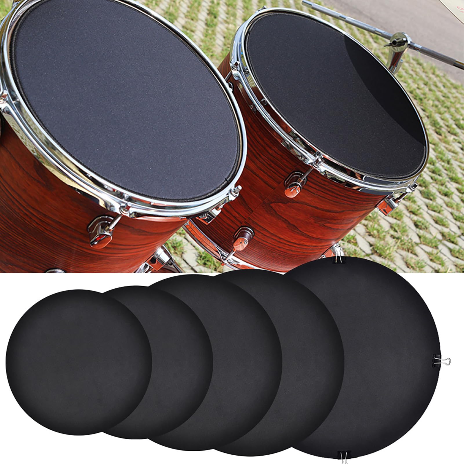 Drum 10 Pcs Drum Practice Pad Portable Silent Drum Pad Black Bass Snare Drum Sound off Mutes Set for Quiet Practice with 4pcs Clips