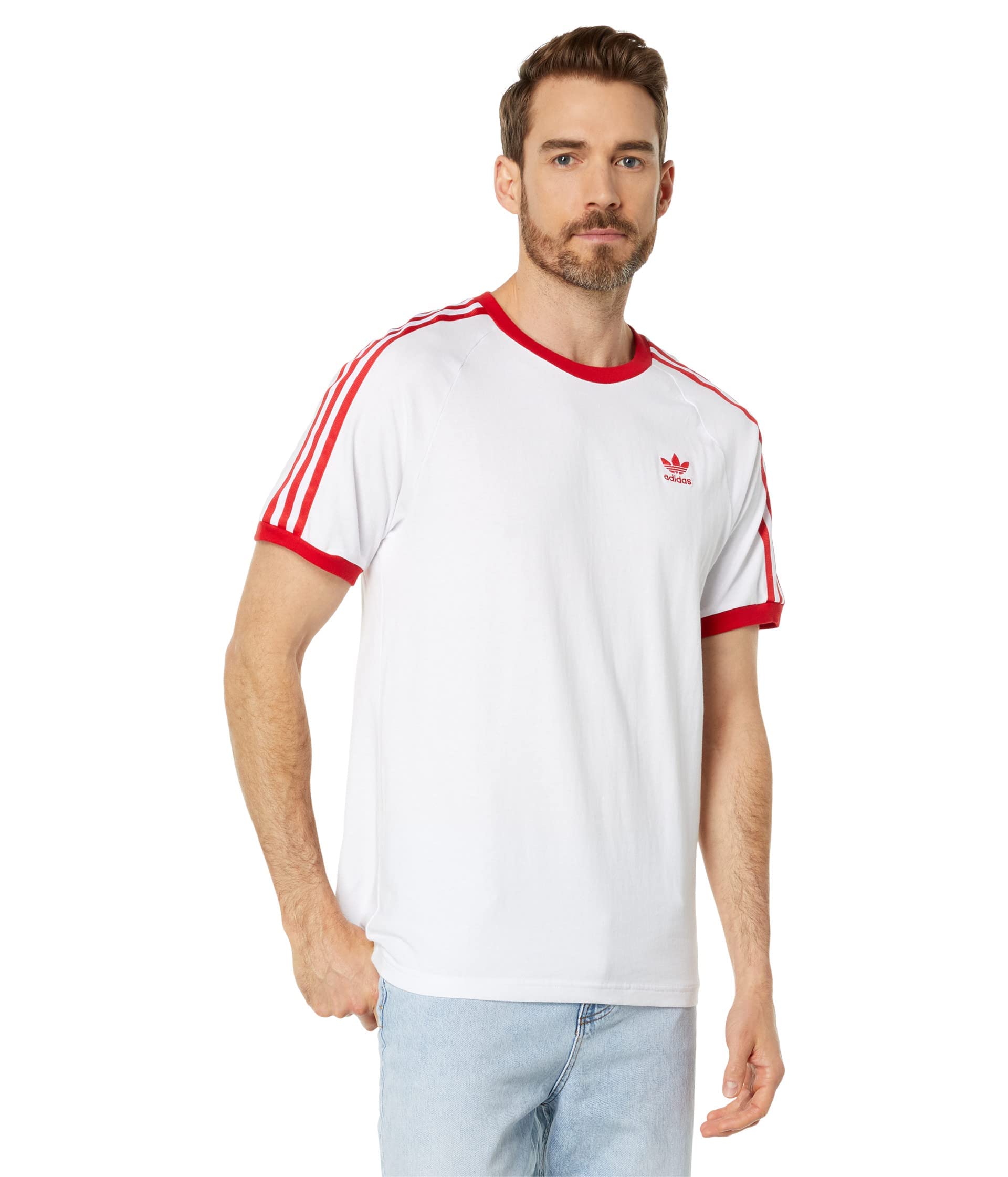 adidas Originals 3-Stripes Tee White/Scarlet MD Medium