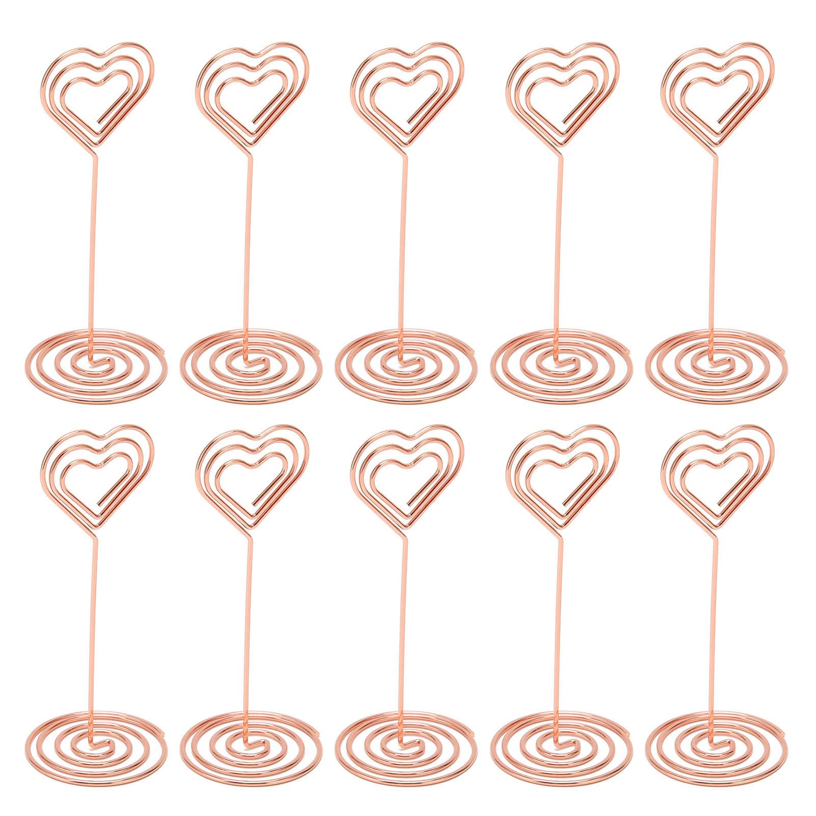 Aladeno 10Pcs Table Number Holders Place Card Holders Photo Holders Table Number Stands Layered Heart Style Stable Base Metal Place Card Holder for Wedding Party Office (Rose Gold)