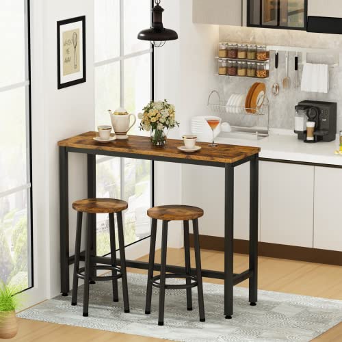 AWQM 3 Piece Bar Table Set, Industrial Pub Height Table with 2 Bar Stools,Dining Room Table Set, 47.2" Table and Classic Round Chairs Set, Ideal for Kitchen,Living Room