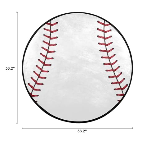 Round Area Rug, Baseball Sport Theme 3ft Diameter Non-Slip Circle Rugs Soft Throw Rugs Machine Washable Floor Carpet for Sofa Living Room Bedroom Nursery Kids Playroom Decor