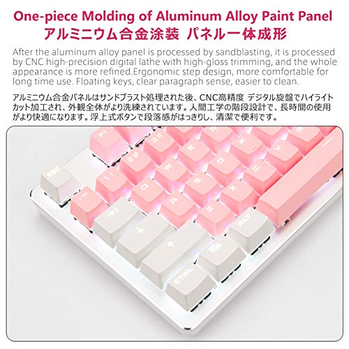 AK35i Mechanical Gaming Keyboard, 104 Keys and 6 Media Keys Anti-Ghosting, 2 Colors PBT Keycap, Elegant White Backlight, Aluminum Panel (Red Switch/White Backlight, Pink&White)