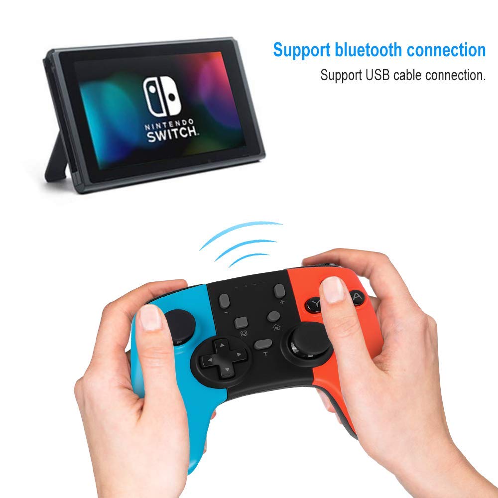 Controller für Nintendo Switch, STOGA Wireless Controller with Rechargeable Battery, Gamepad Joystick für Switch mit 6-Achsen Turbo Dual Shock Gyro Achse (Rot& Blau)