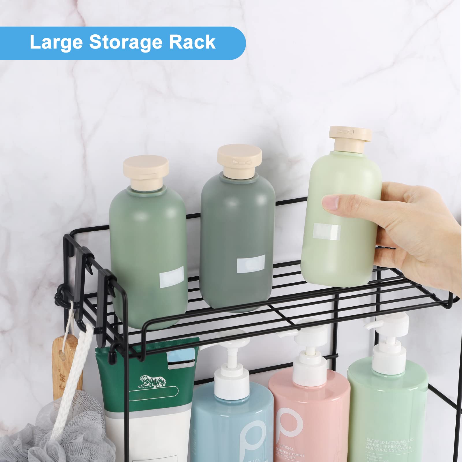 Vrisa Over Toilet Bathroom Organizer, 2-Tier Bathroom Storage Shelf Multifunctional Toilet Rack for Bathroom Decor No Drilling Over Toilet and Wall Mounted Design Space Saver, Black