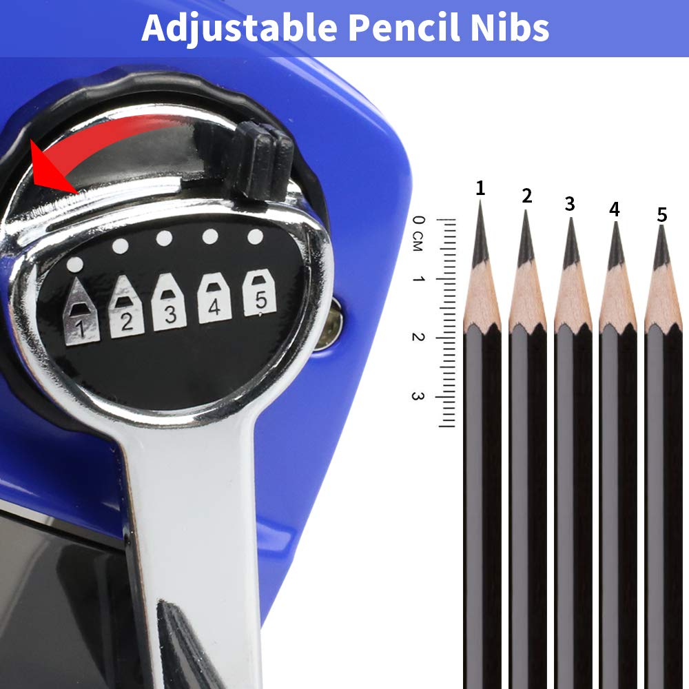 AFMAT Pencil Sharpener Manual, Heavy Duty Pencil Sharpener, Metal Pencil Sharpener for Classroom, Sharpen 6000 Times, Helical Steel Blade, Not Easy to Break, Perfect for Kids, Blue
