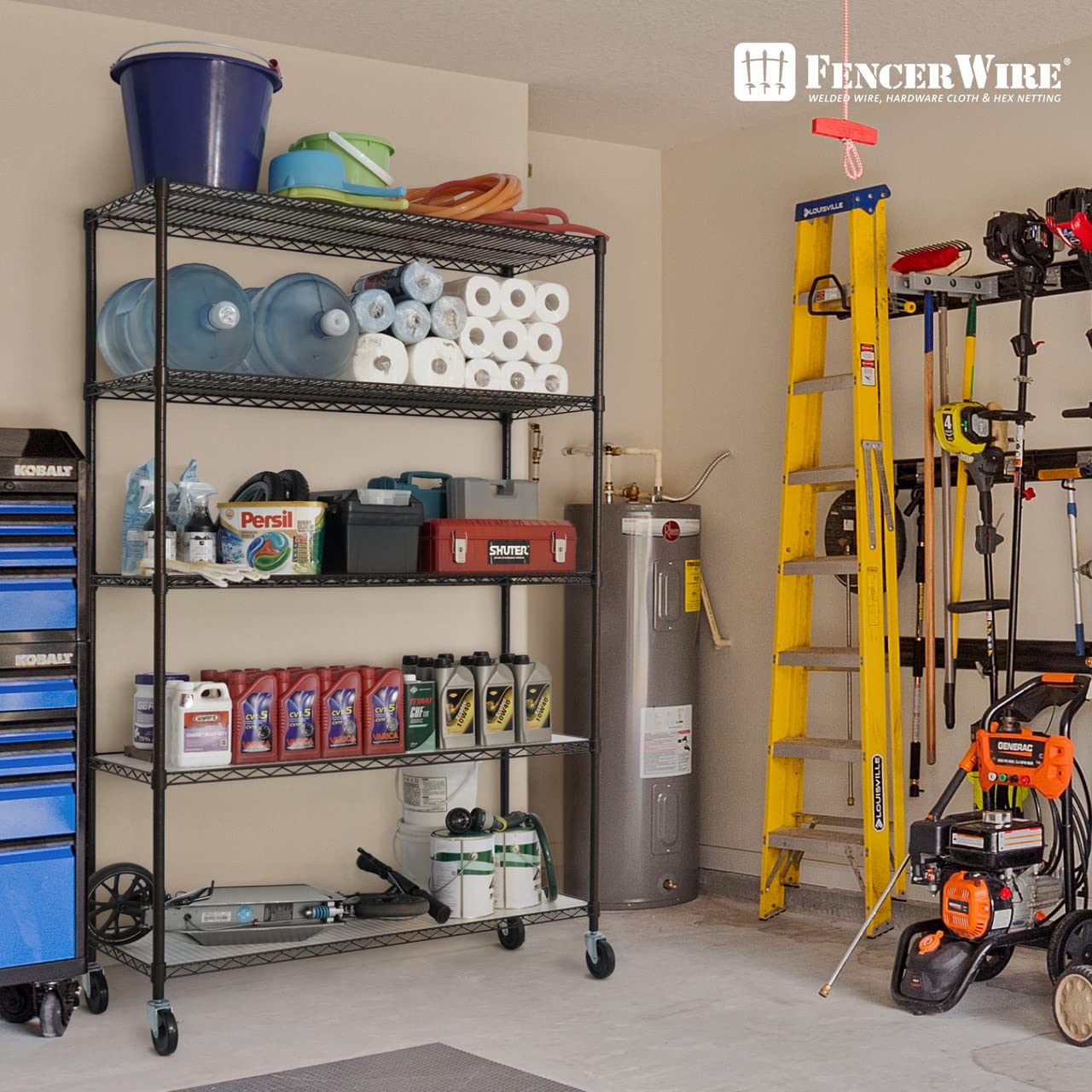 Fencer Wire NSF Commercial Heavy Duty Wire Shelving w/Wheels, Leveling Feet & Liners, Kitchen Storage Shelf, Garage Shelving Storage, Utility Wire Rack Storage Shelves, w/Liner, 36 x 18 x 76 5-Tier