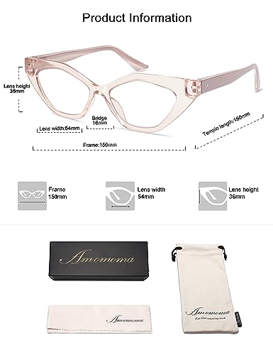 AMOMOMA 3 Pack Trendy Reading Glasses for Women,Blue Light Narrow Cute Cat Eye Readers AM6100 C1+C2+C3 1.0