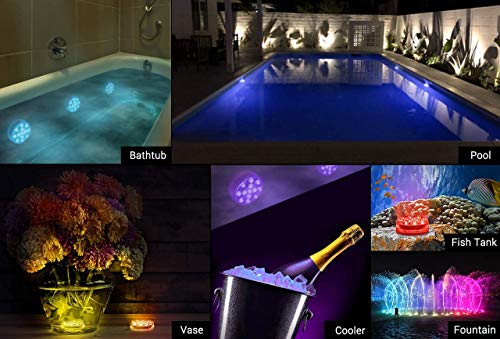 LOFTEK Submersible LED Lights with Remote RF(164ft),Full Waterproof Pool Lights for Inground Pool with Magnets, Suction Cups,3.35β Color Changing Underwater Lights for Ponds Battery Operated (4 Packs)