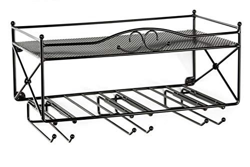 Mango Steam 2 Tier Wall Mounted Wine Rack with Stemware Holder - for Kitchen, Bar, & More