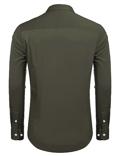 COOFANDY Men's Muscle Fit Dress Shirts Wrinkle-Free Long Sleeve Casual Button Down Shirt (01-Olive Green(Stretch Fabric), X-Large)
