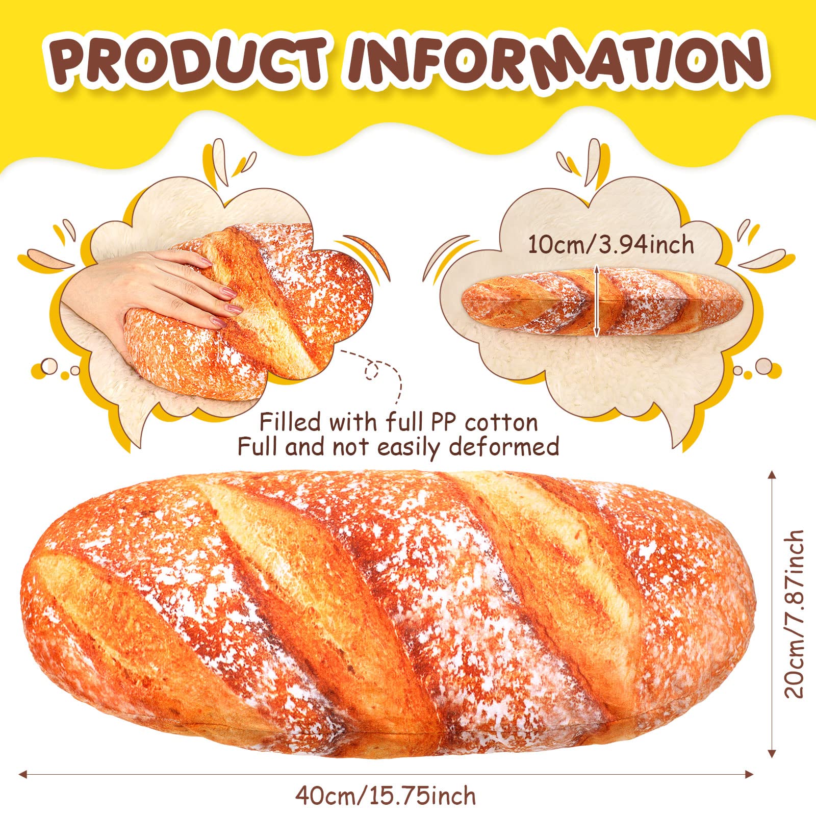 Yookeer 2 Pieces Jumbo 3D Simulation Bread Shape Pillow 16 Inch Butter Soft Lumbar Back Cushion Giant Bread Pillow Loaf Cute Food Plush Pillow Stuffed Food Pillows for Home Decor Office Decoration
