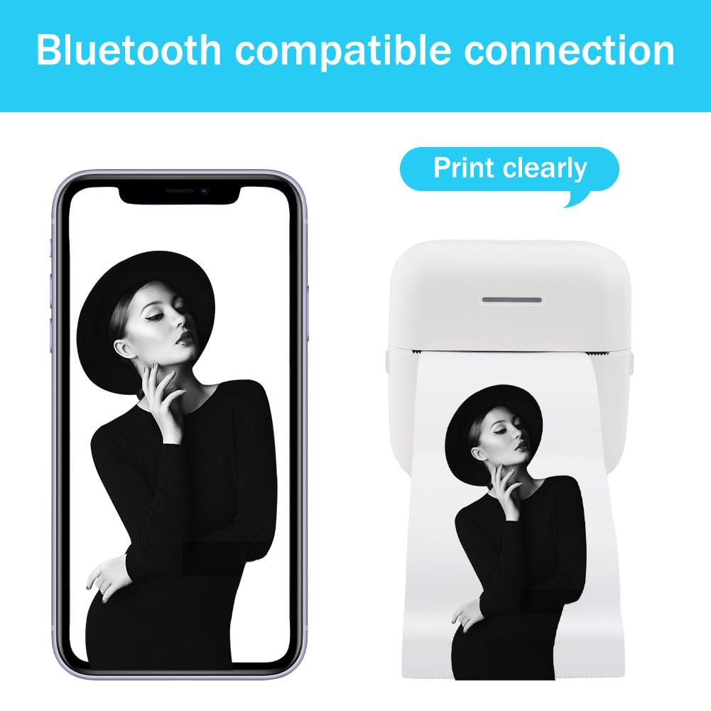 Kakalote Mini Sticker Printer, Label Makers, Sticker Printer Machine, Mini Portable Small Printer, Bluetooth Smart Pocket Inkless Thermal Printer, with Rolls Thermal Paper and Sticker, White