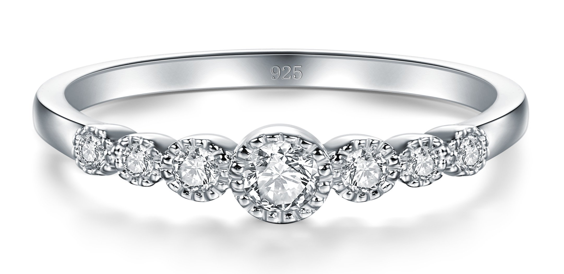 BORUO 925 Sterling Silver Ring, Cubic Zirconia CZ Eternity Engagement Wedding Band Ring Size 7