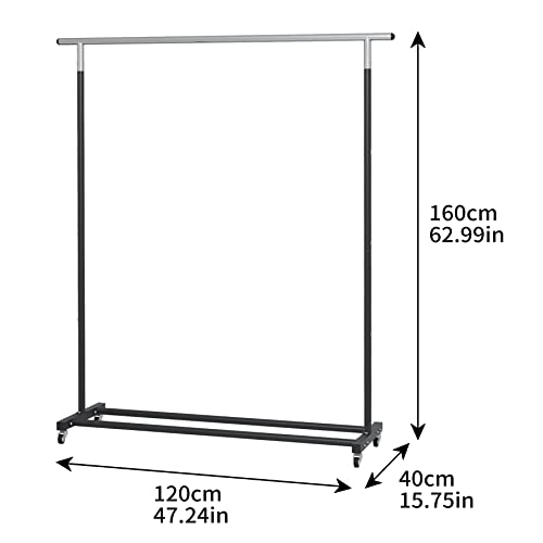 Buzowruil Clothing Rack Clothes Rack Standard Rod Simple Rolling Metal Garment Rack Organizer Freestanding Hanger with Wheels,Black with Silver