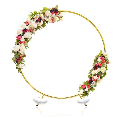 7.2FT Round Backdrop Stand - Circle Backdrop Stand Gold Balloon Arch Frame kit - Metal Wedding Arch Backdrop Stand - Circle Arch Gold Arch for Parties, Wedding, Baby Shower Decorations