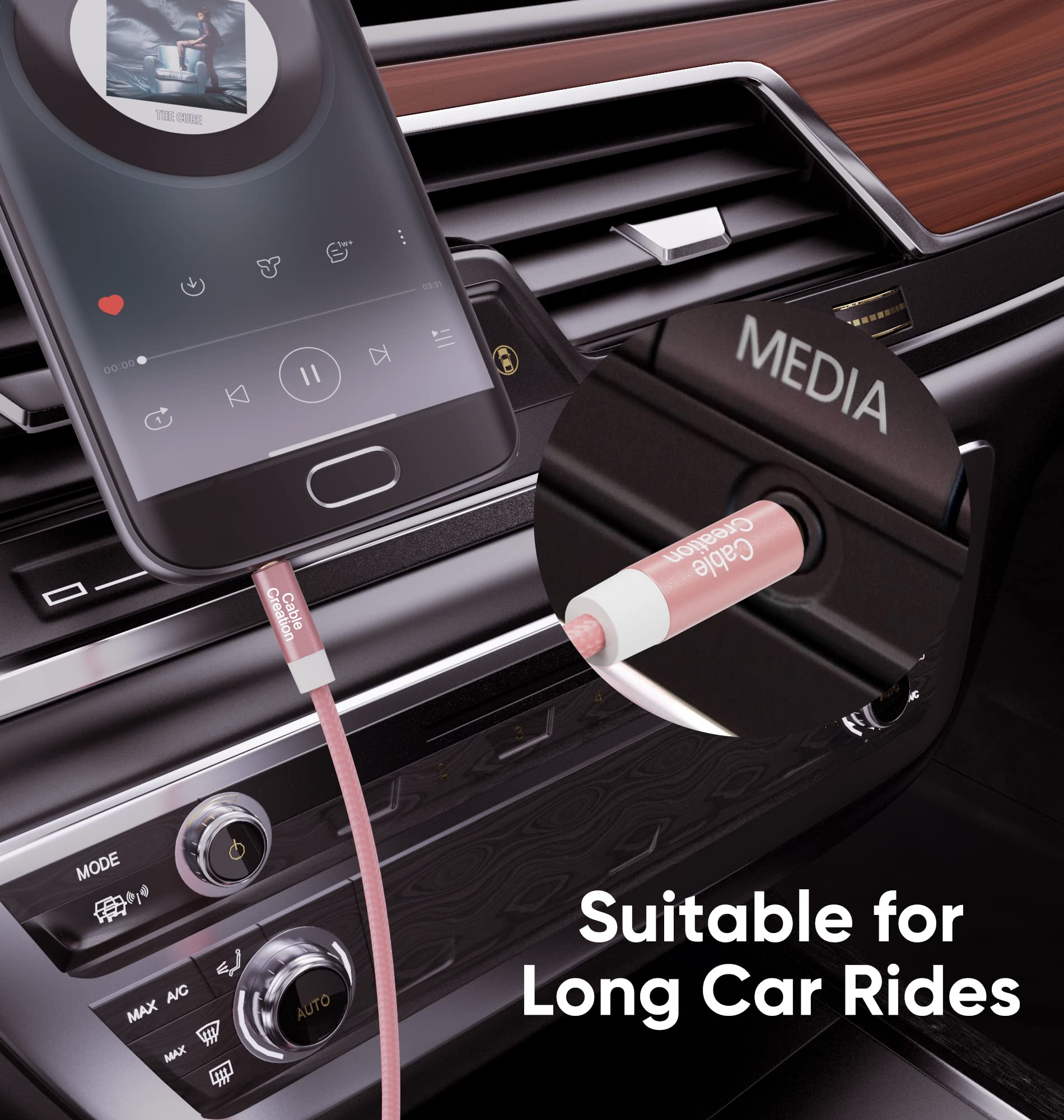 CableCreation 3.5mm Audio Cable 10FT/3m, 3.5mm Stereo Auxiliary Aux Cable Compatible with Phones, Headphones, Laptops, Phones, Car/Home Stereo, Speaker & More, Pink