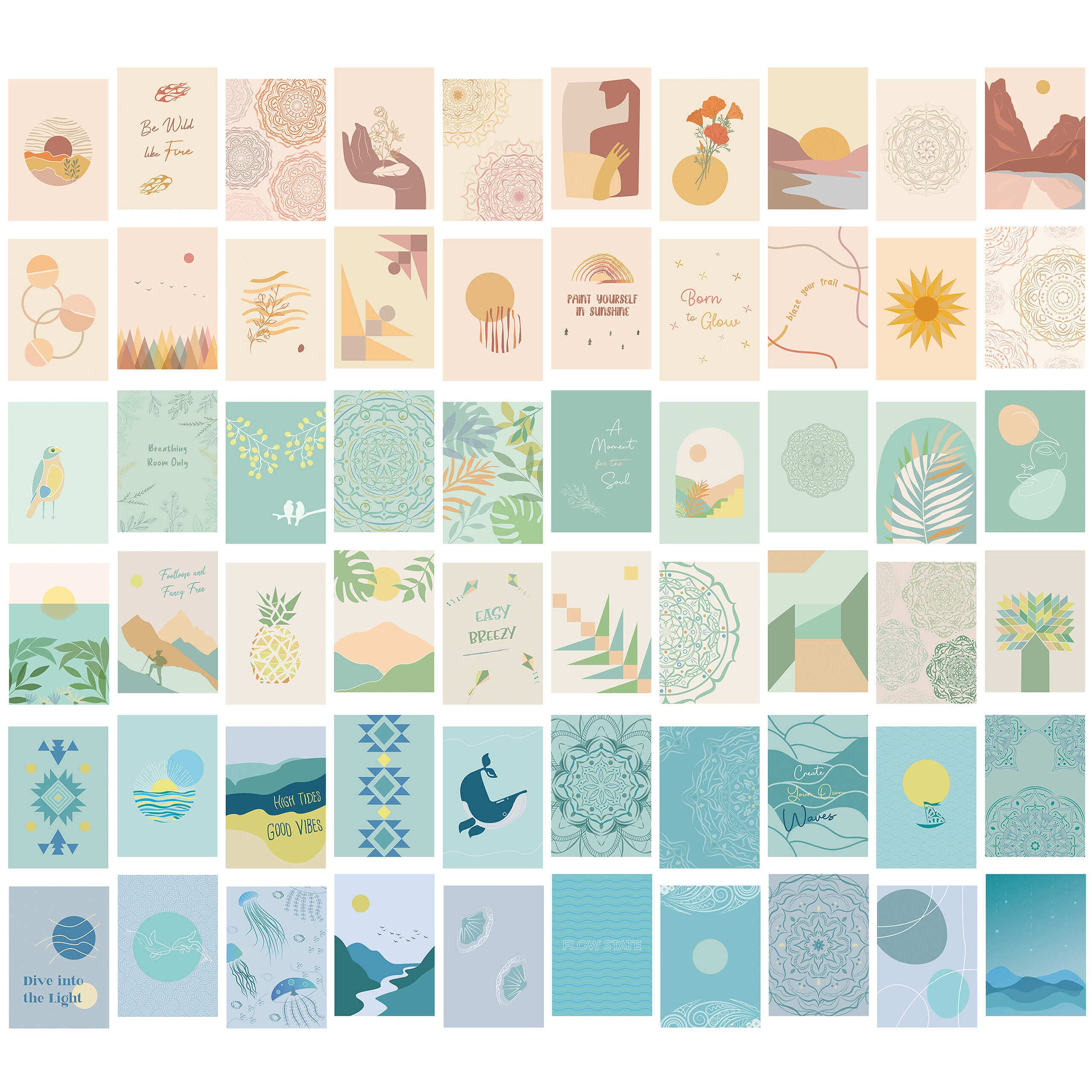 60PCS Boho Wall Collage Kit (5x7") | 3 Sets in 1 | Cute Wall Art Prints | Handmade Aesthetic Room Decor by Vibes and Vistas