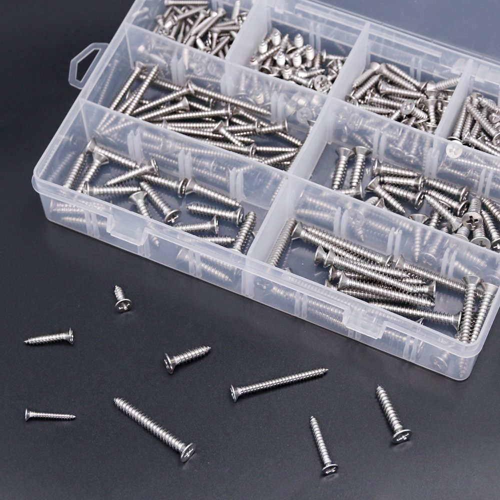 Hilitchi 285-Piece Stainless Steel Phillips Flat Head Self Tapping Screw Assortment Kit (Flat Head)
