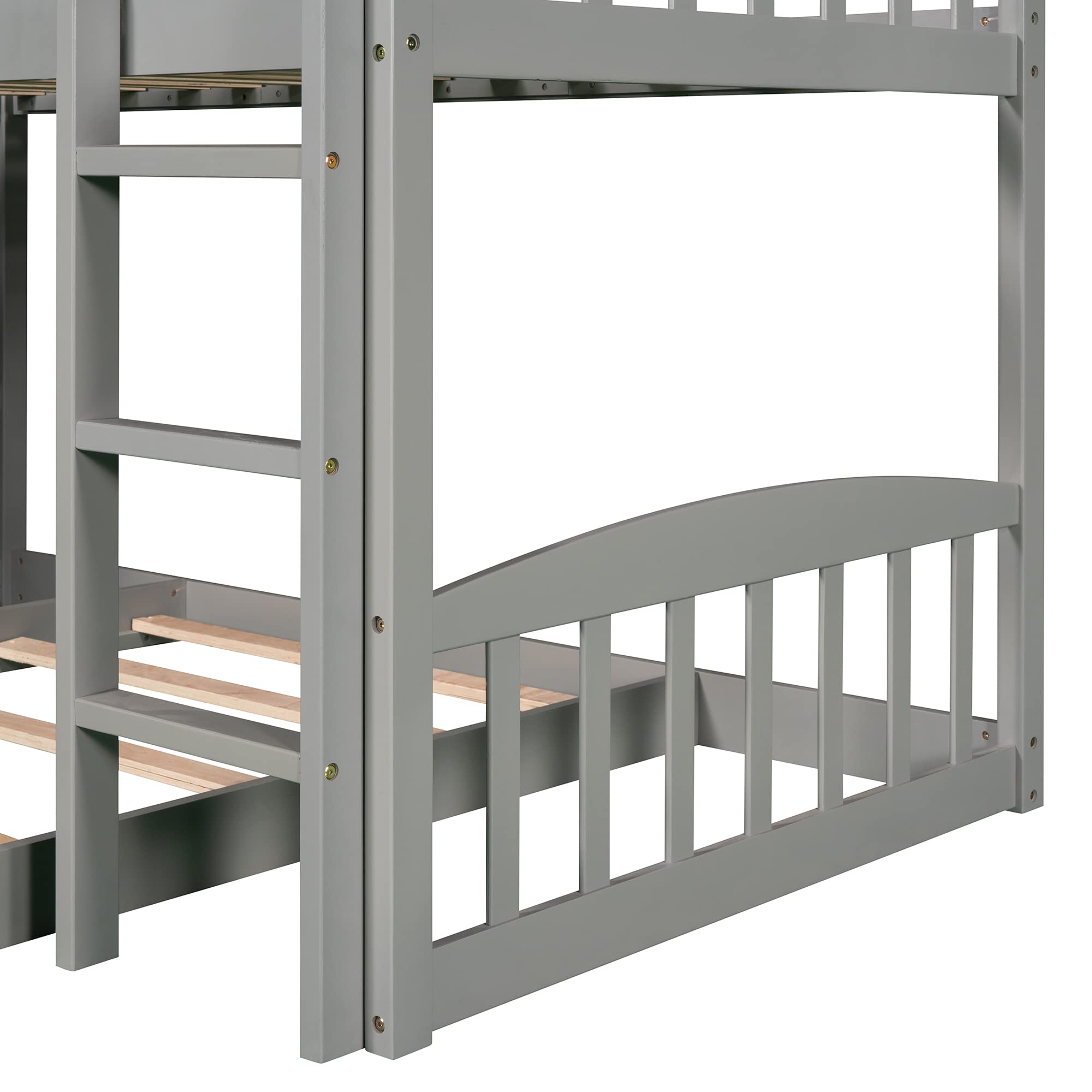 Harper & Bright Designs Twin Over Twin Bunk Bed with Slide, House Bunk Bed with Slide, Playhouse Bed for Toddlers Kids Girls Boys - Gray