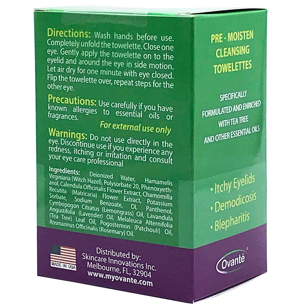 Ovante Eyelid Wipes With Coconut, Tea Tree Oil For Demodex, Blepharitis & Itchy Eyelids - 14 ct