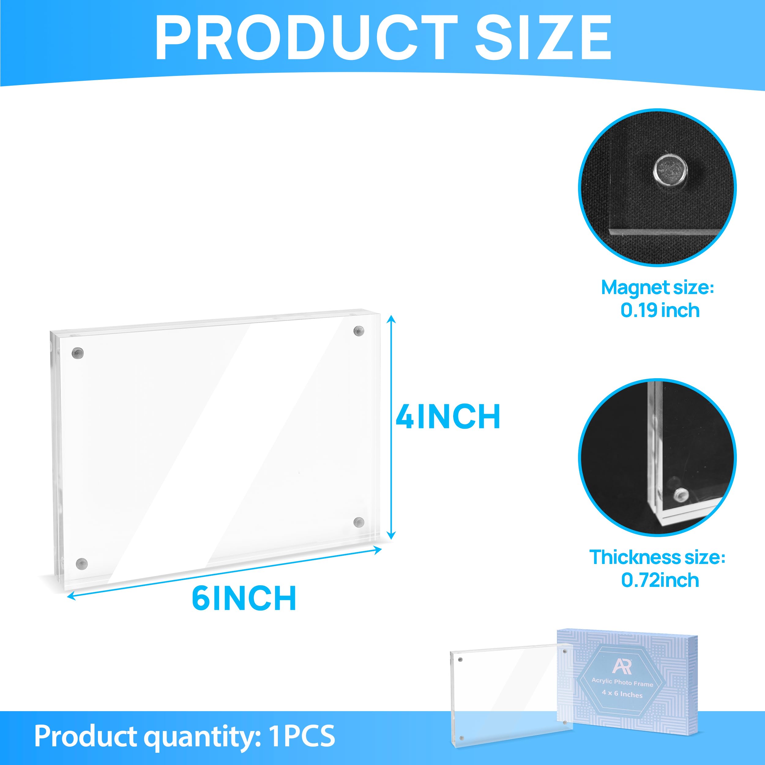 A & R 5 Packs 5 x 7 Acrylic Photo Frames, Magnetic Picture Frame, Double Sided Self Standing Clear Photo Frame 10 + 10 MM Thick Clear Acrylic Wall Mount