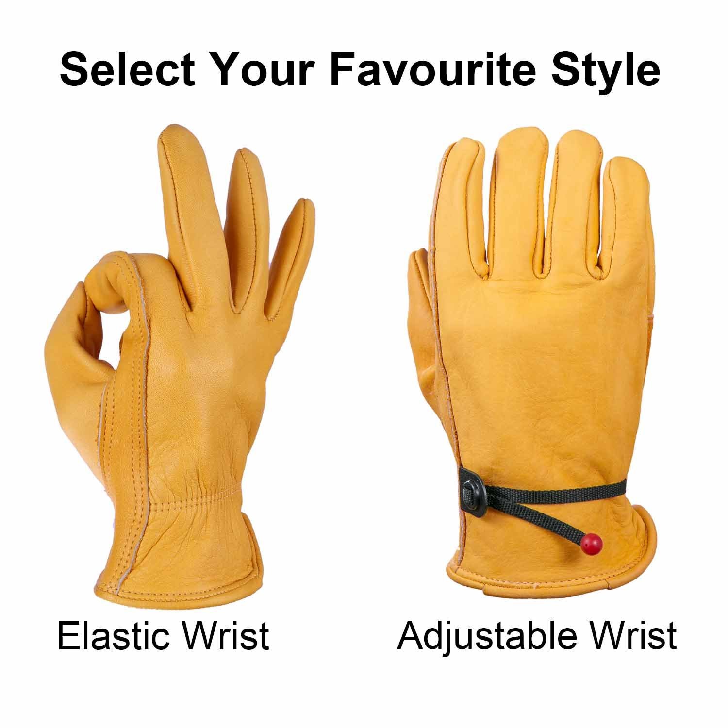 OZERO Leather Work Gloves for Men: Medium 3 Pairs Cowhide Leather Working Gloves for Driving Heavy Duty Mechanic Ranch - Women Gardening Leather Glove