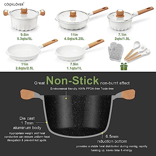 Cookware Set Nonstick 100% PFOA Free Induction Pots and Pans Set with Cooking Utensil 13 Piece – White