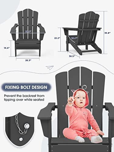 KINGYES Folding Adirondack Chair, HDPE All-Weather Folding Adirondack Chair, Grey