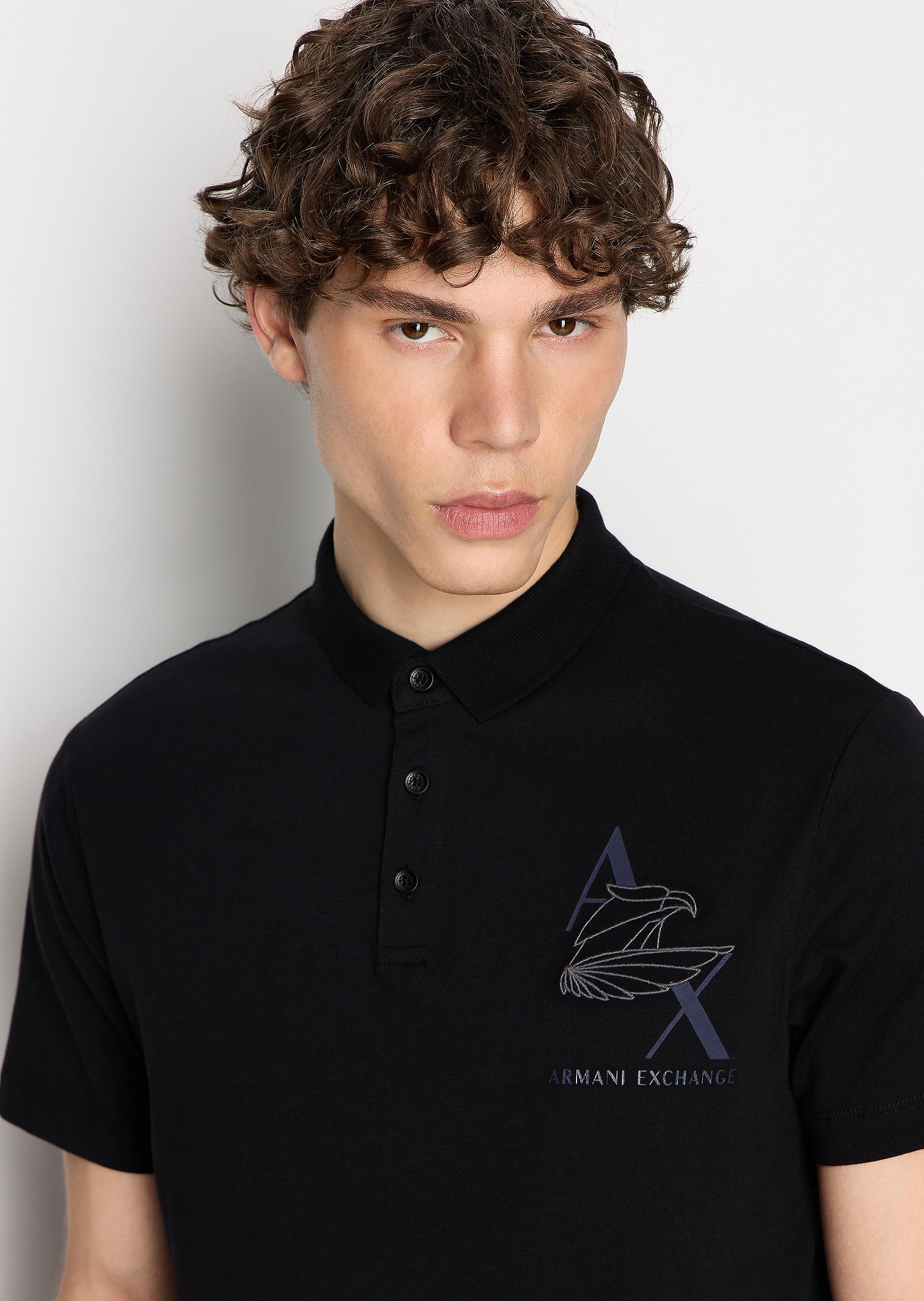 A | X ARMANI EXCHANGE Men's Regular Fit Cotton Jersey Eagle Logo Polo, Black, XXL