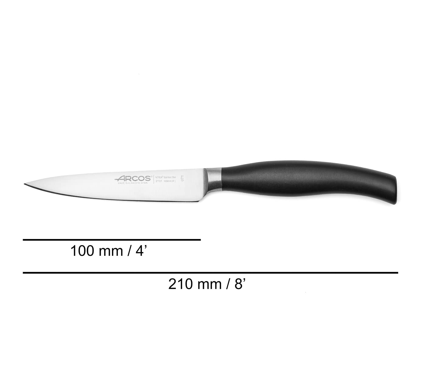 ARCOS Forged Kitchen Knife Set 3 Pieces (Paring Knife + Kitchen Knife + Chef's Knife). Stainless Steel Forged Nitrum. Polypropylene POM Handle. Series Clara. Black Color