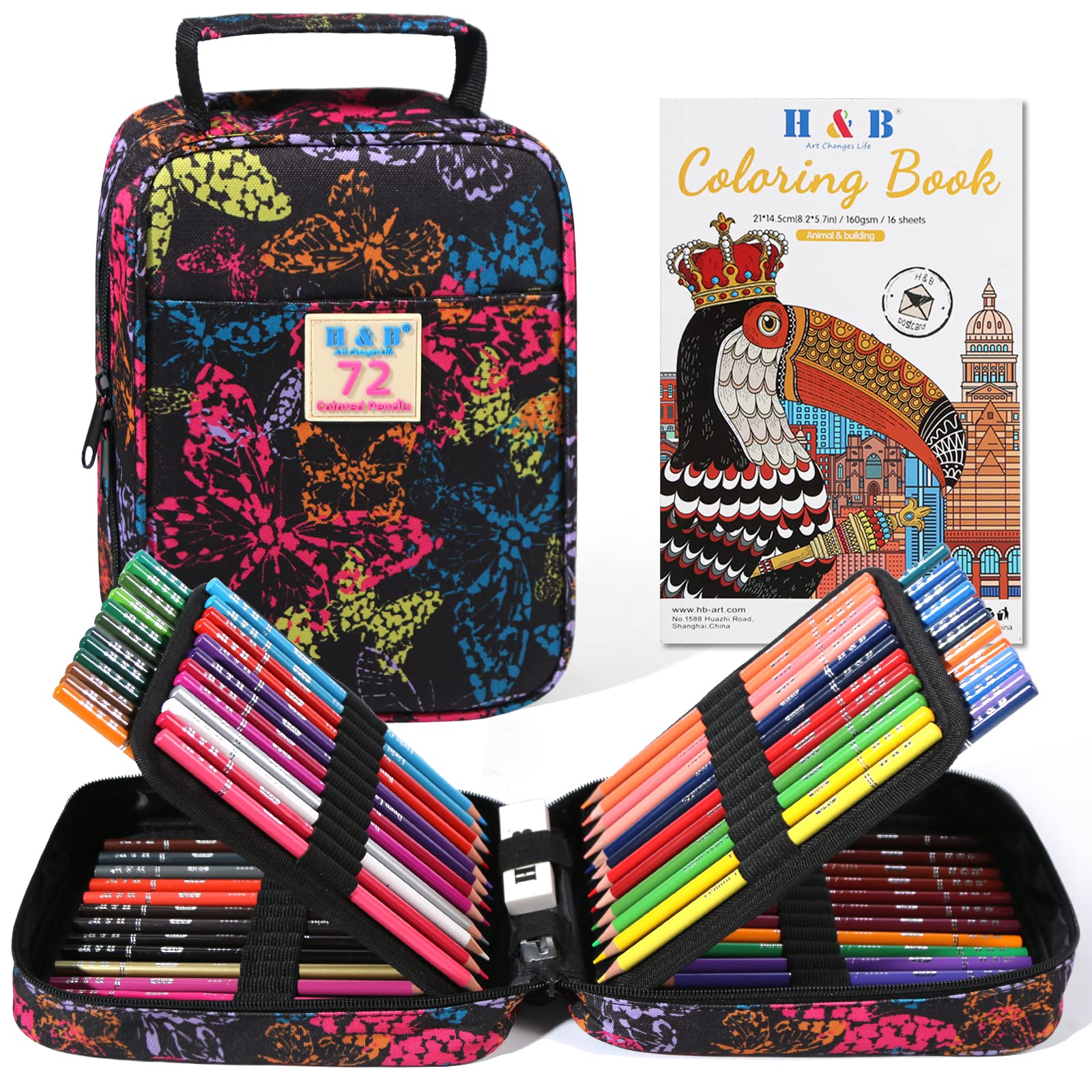 H & B 72-Color Colored Pencils Set with Coloring Book, Eraser, and Sharpener - Perfect for Drawing and Coloring - Soft Oil-Based Cores Ideal for Adults, Kids, and Beginners