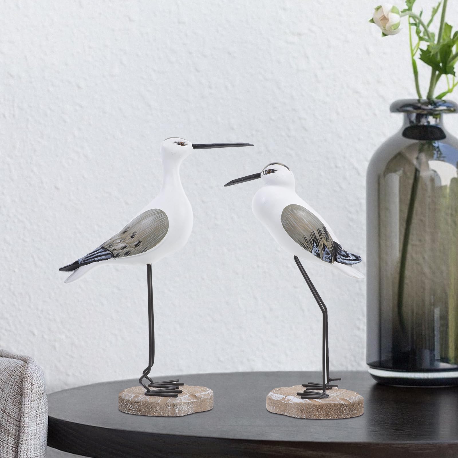 EXCEART 2pcs Seagull Statues Garden Bird Sculpture Wooden Seabirds Figurine Nautical Sculpture Desktop Coastal Decorartion Home Table Centerpiece