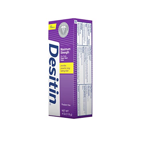 Desitin Maximum Strength Baby Diaper Rash Cream with 40% Zinc Oxide for Treatment, Relief & Prevention, Hypoallergenic, Phthalate- & Paraben-Free Paste, 4 oz