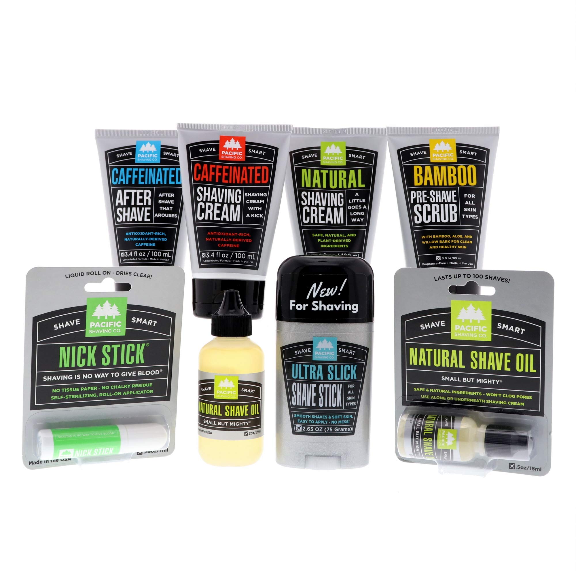 Pacific Shaving Company Daily Shave Regimen Set - Bamboo Pre-Shave Scrub, 3 oz (1 Unit) | Natural Shaving Cream, 3.4 oz (1 Unit) | Caffeinated Aftershave, 3.4 oz (1 Unit)