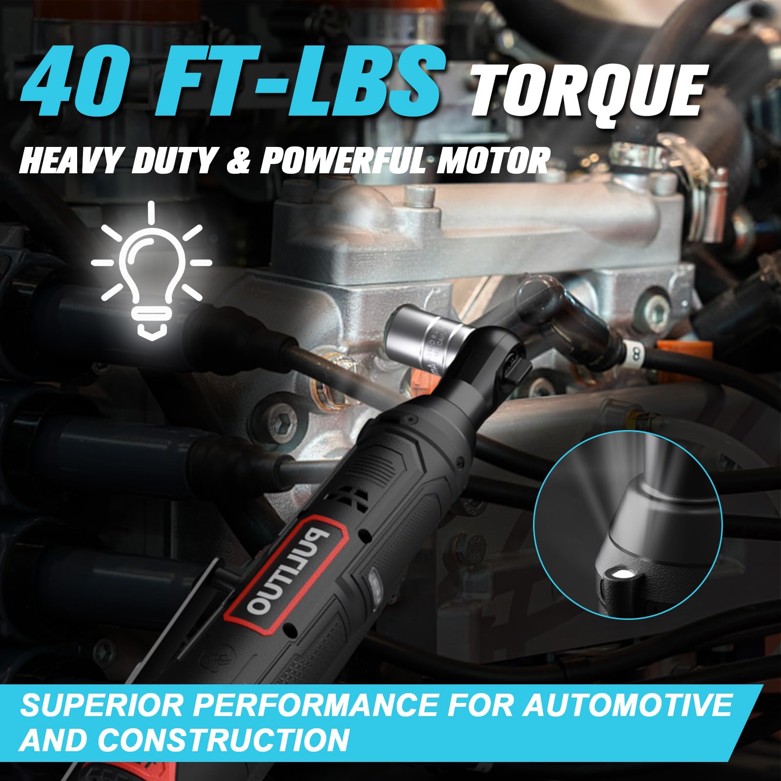 PULITUO Cordless Electric Ratchet Wrench 3/8",12V Power Ratchet Wrench Tool, 40 Ft.Lbs, 300RPM, Power Ratchet Driver, Include Lithium-Ion Battery and Charger