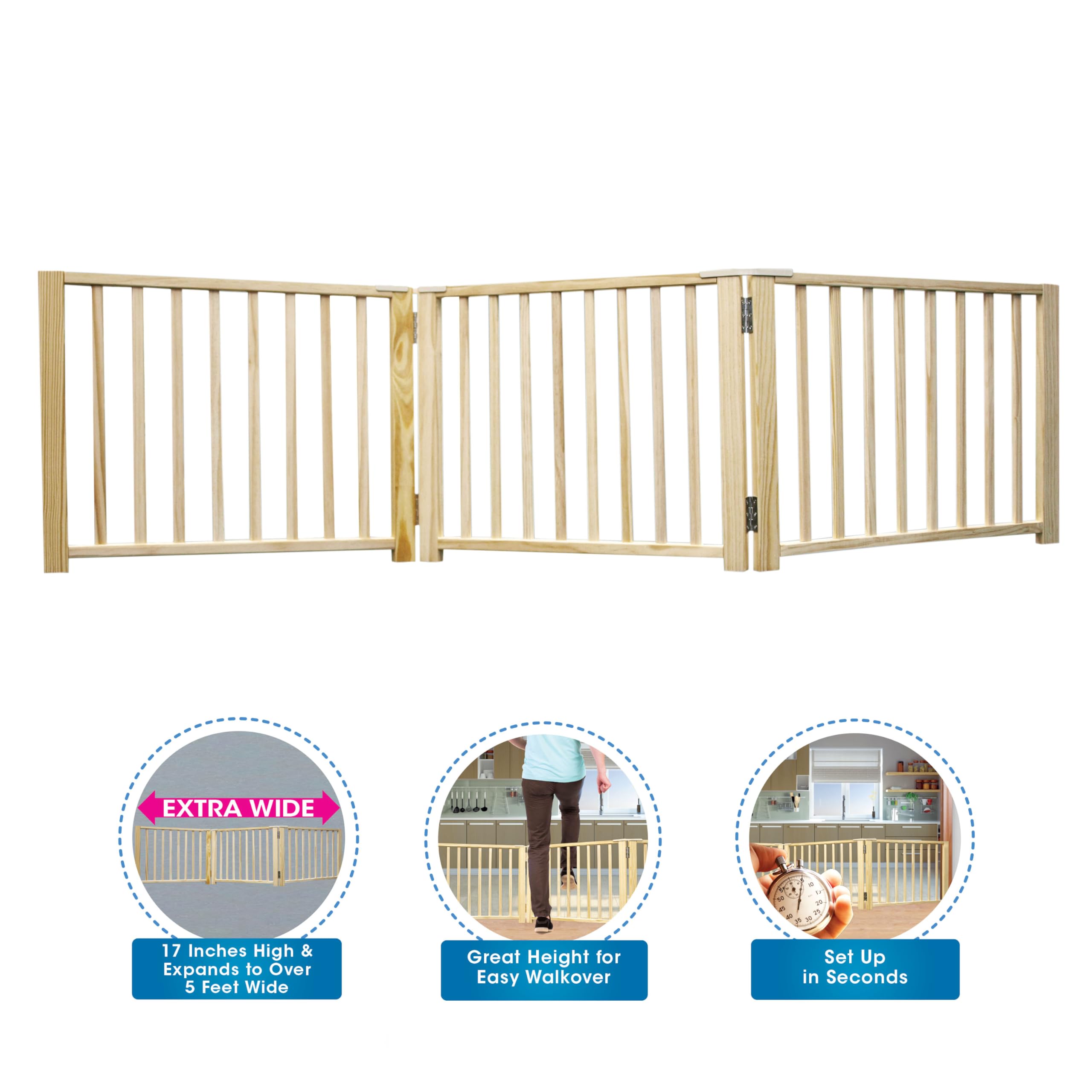 Four Paws Expandable Dog Gate, Wood Gate for Dogs, 3-Panel 24-68" W x 17" H