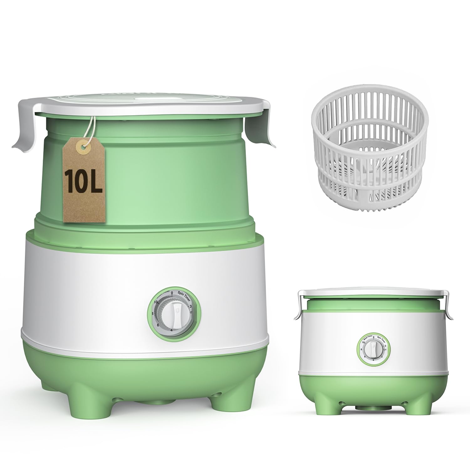 Small Portable washing machine,Camping laundry washer ,Portable Laundry Tub with Pipe,mini Washer,Small Clothes Washing Machine Washer for baby,Pet clothes,Travelling,Camping (Green)