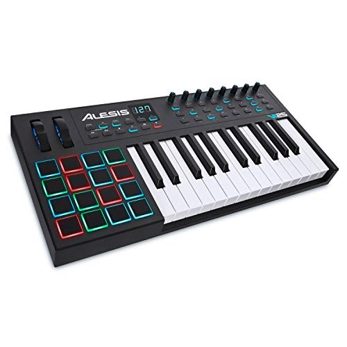 Alesis VI25 - 25 Key USB MIDI Keyboard Controller with 16 Pads, 8 Assignable Knobs, 24 Buttons and 5-Pin MIDI Out Plus Production Software Included,Black